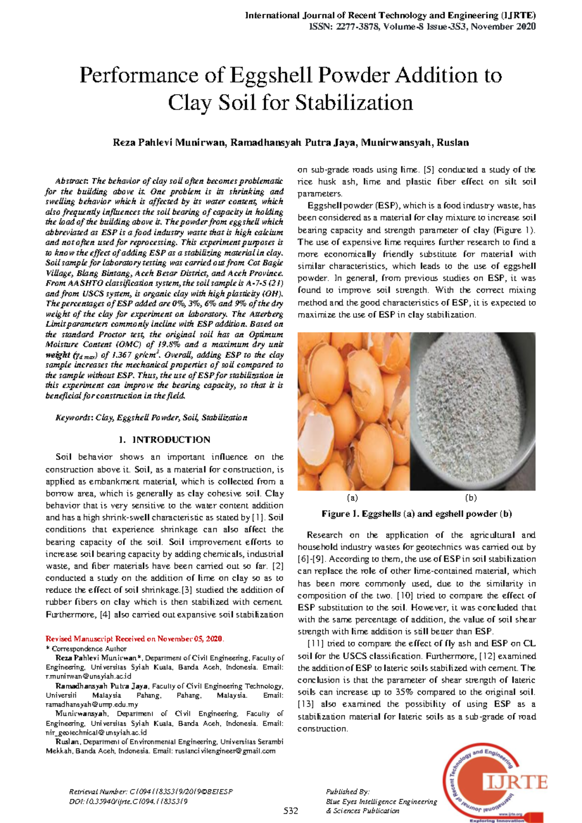 Performance Analysis of Eggshell Powder (ESP) in Clay Soil ...