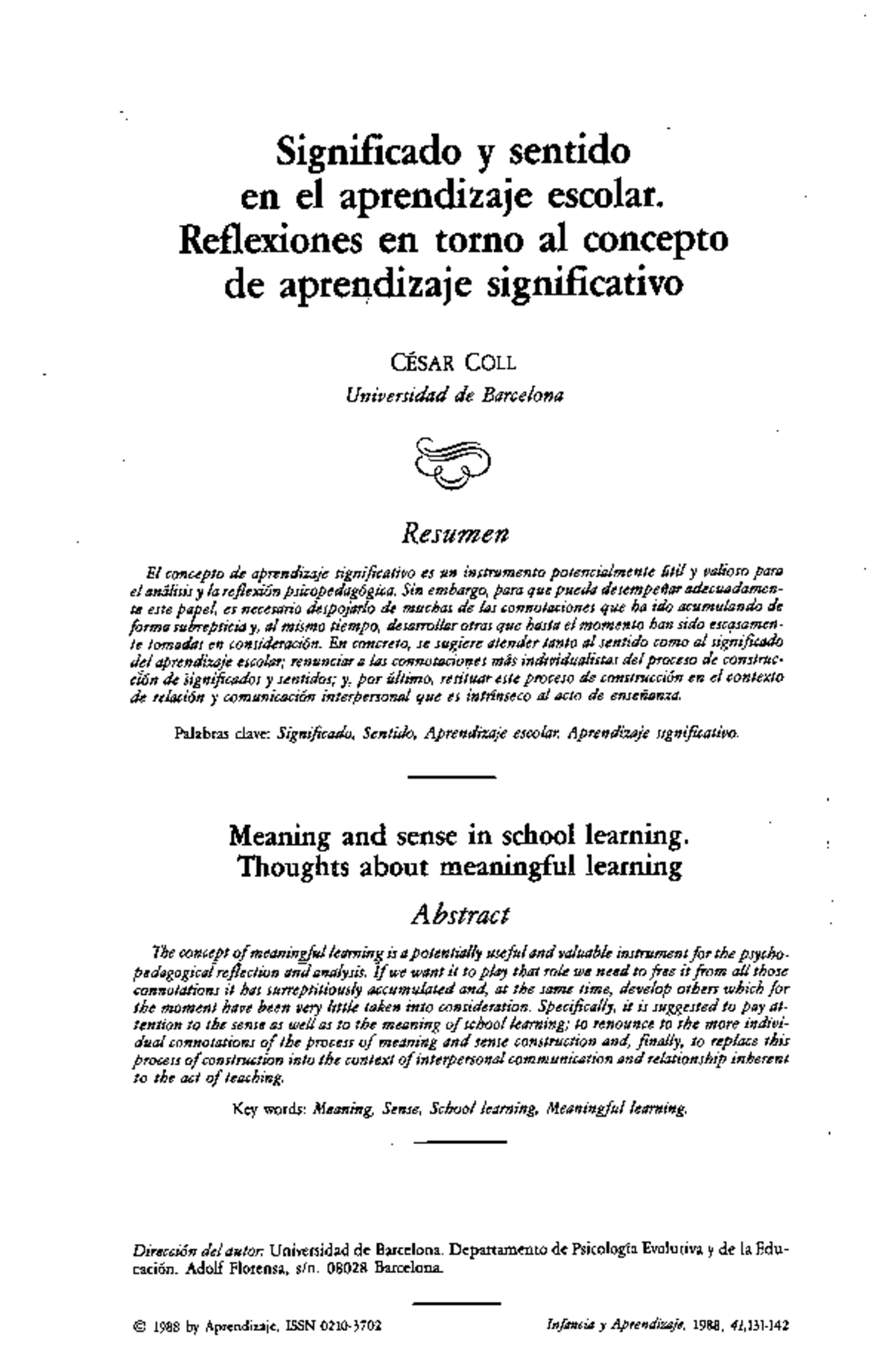 Reflexiones sobre el Aprendizaje Significativo en la Educación Escolar ...