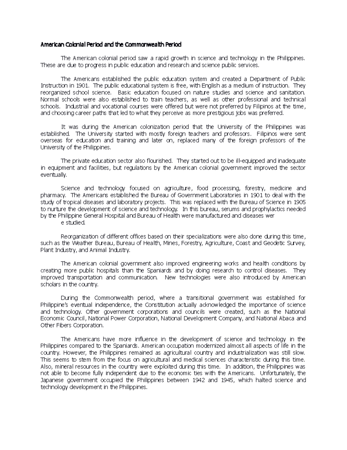 American Colonial Period and the Commonwealth Period - Science ...