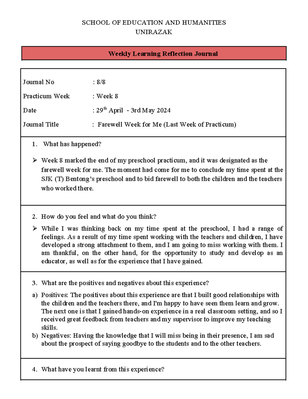 Weekly Reflection Journal #8: Farewell Week in Early Childhood ...