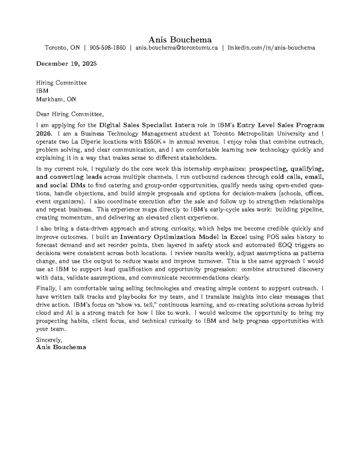 IBM Cover Letter for Digital Sales Specialist Intern 2026 - Studocu