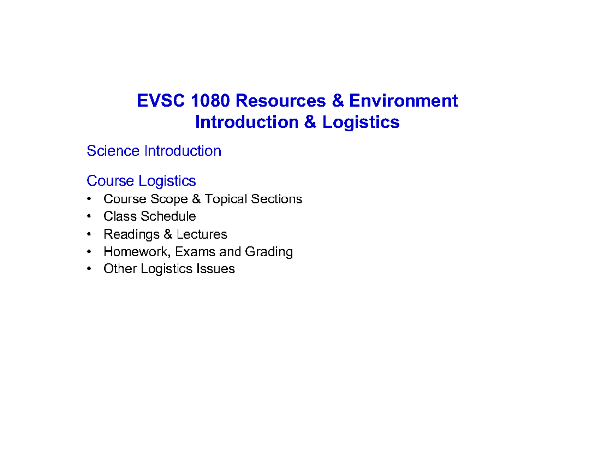 EVSC 1080 Course Introduction: Resources & Environmental Challenges ...