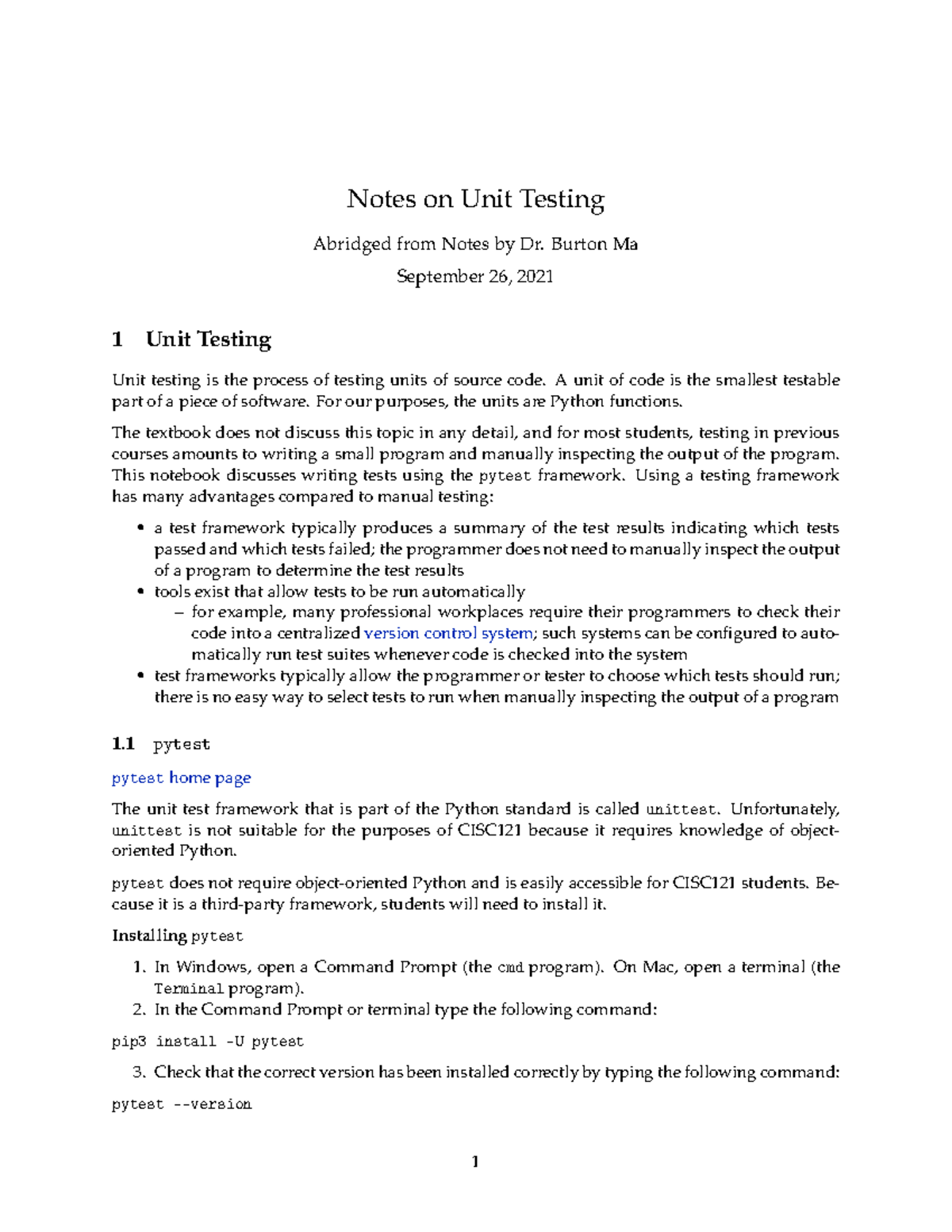 Dr Ma Noteson Testing - Notes on Unit Testing Abridged from Notes by Dr ...