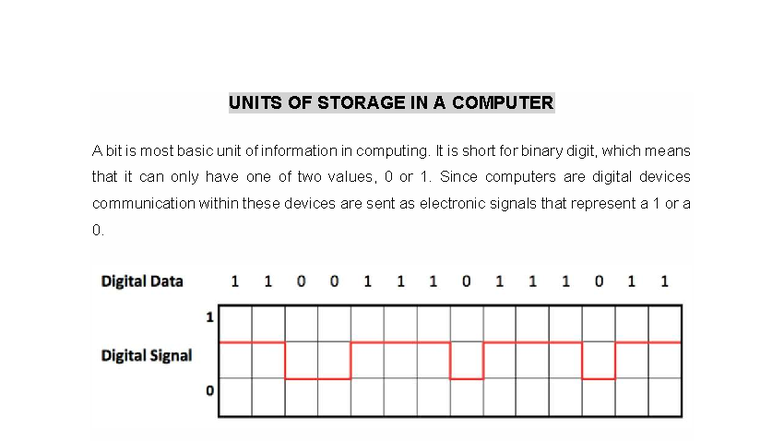 Units of Storage in a Computer: Understanding Bits and Bytes - Studocu