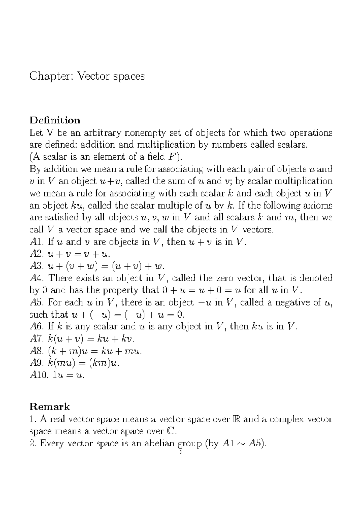 Chapter: Vector spaces and their properties in linear algebra - Studocu