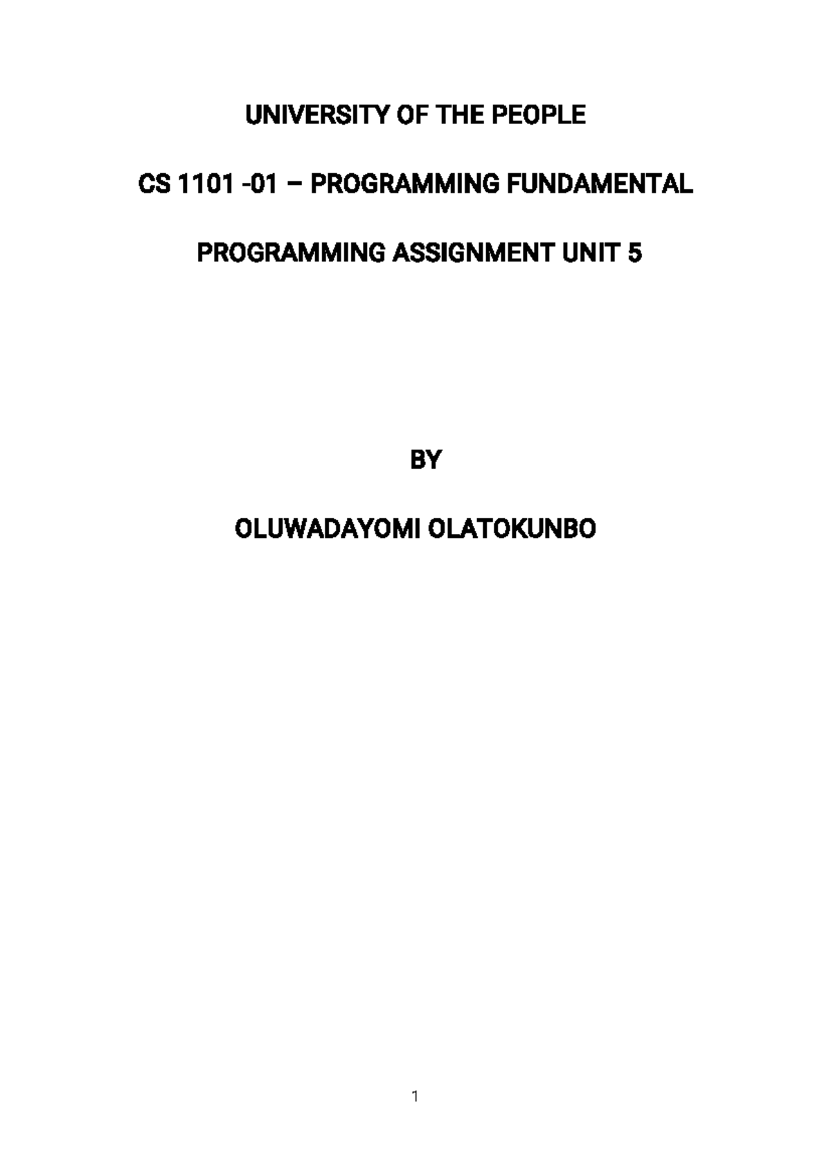 CS 1101 Final Programming Assignment: Unit 5 Resubmission - Studocu