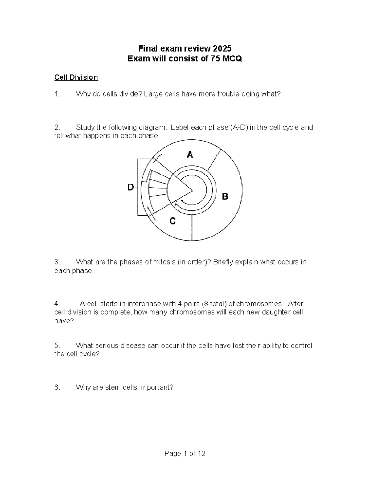 Final Exam Review HBio 2025: Cell Division, Genetics, and Evolution ...