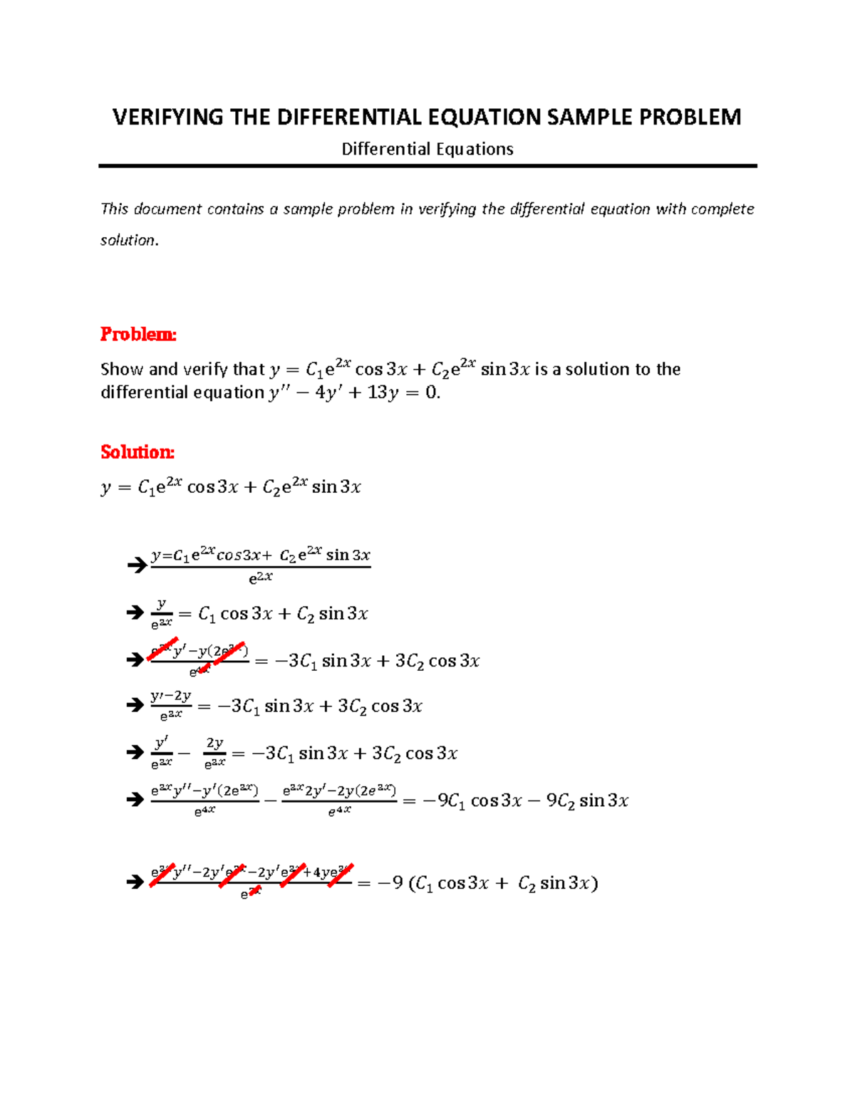Verifying the Differential Equation Problem 2 - VERIFYING THE ...