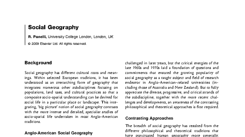 Social Geography: Theoretical Approaches and Contemporary Issues (U 3 ...
