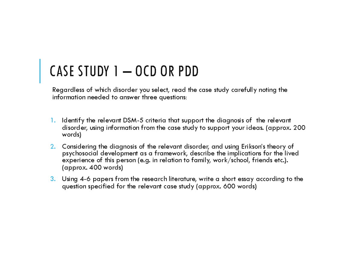 Case Study 1 - OCD vs PDD: DSM-5 Criteria & Implications Guide - Studocu