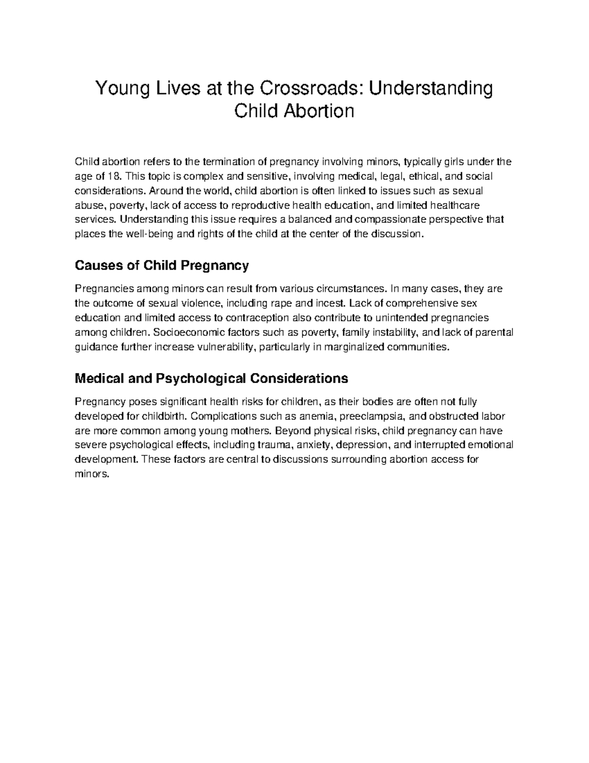 Child Abortion Report: Understanding Minors' Rights and Risks - Studocu