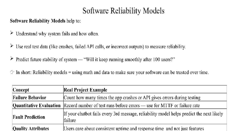 Final Exam Review Notes for Software Reliability Models (XYZ123) - Studocu