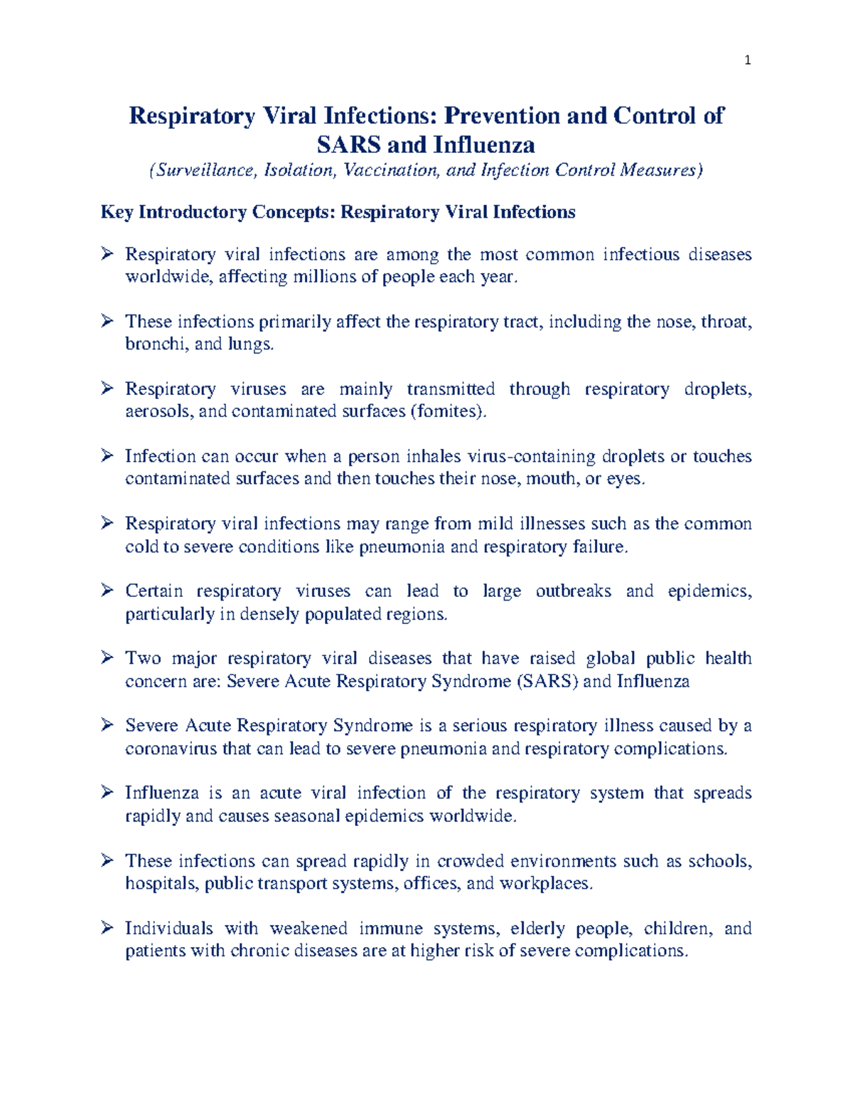 Respiratory Viral Infections: Prevention & Control of SARS & Influenza ...