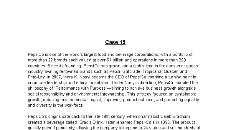 Case Study: PepsiCo's Evolution in Corporate Ethics and Sustainability ...