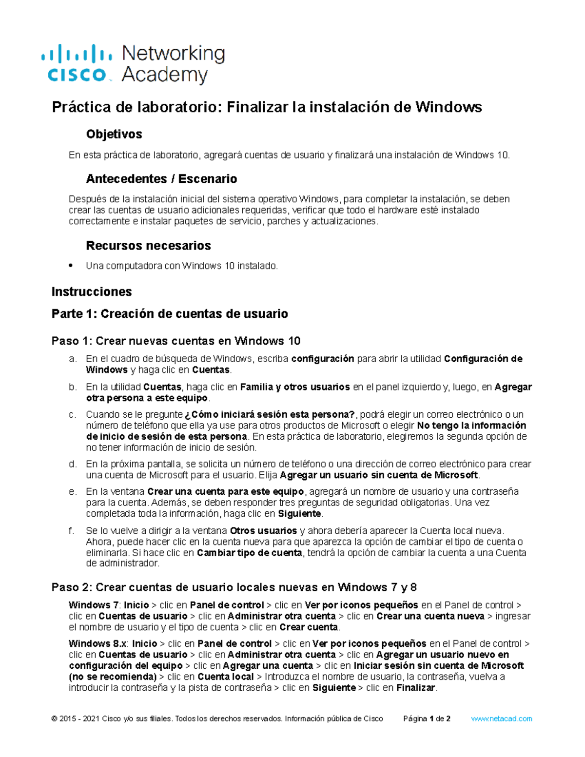 Lab - Finalización de la Instalación de Windows 10 y Cuentas de Usuario ...
