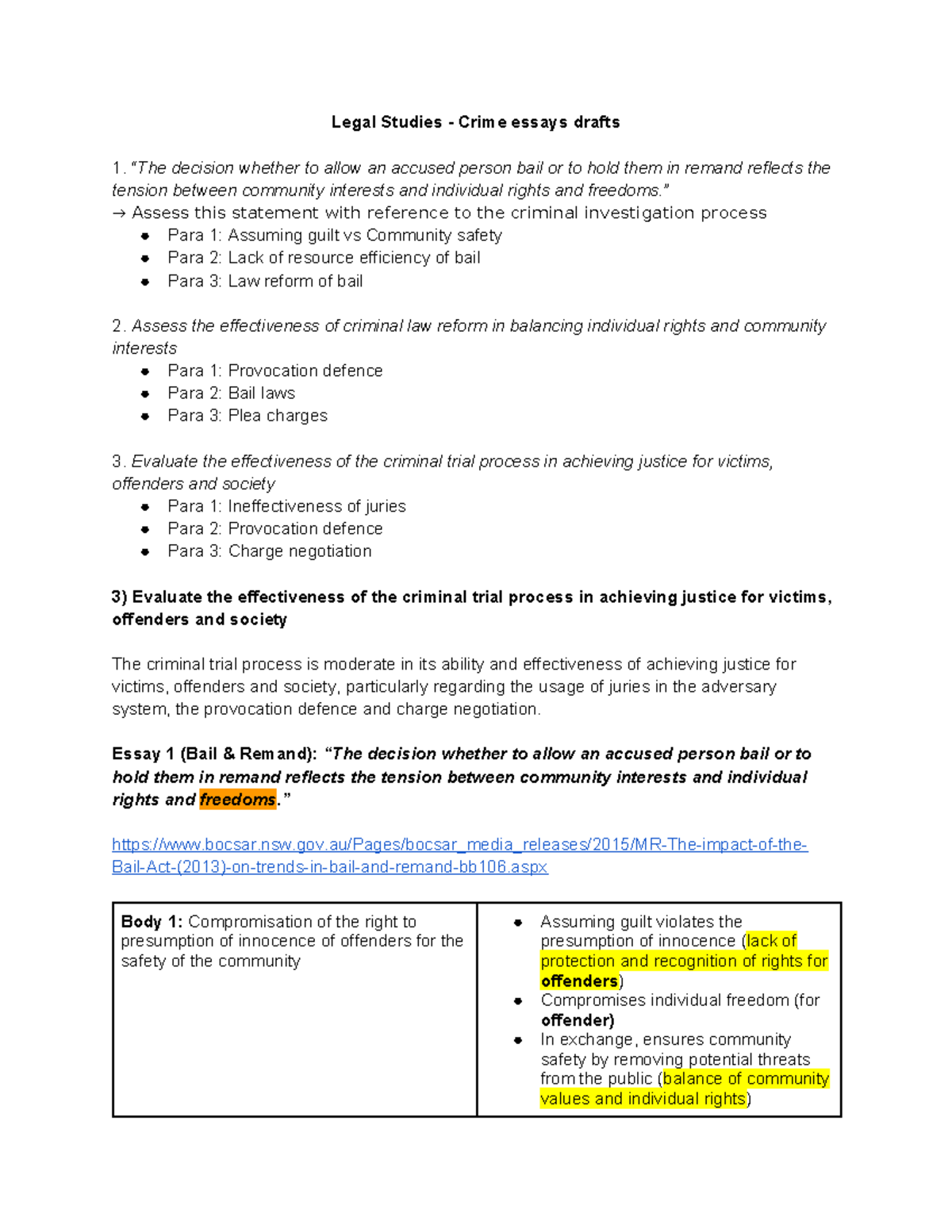 Legal Studies - Crime Essay Plans: Balancing Rights & Community ...