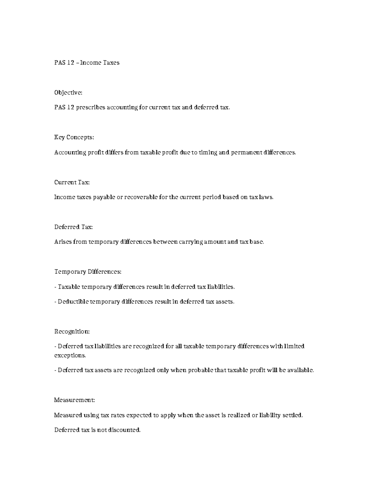 PAS 12 Income Taxes: Key Concepts and Recognition Guidelines - Studocu