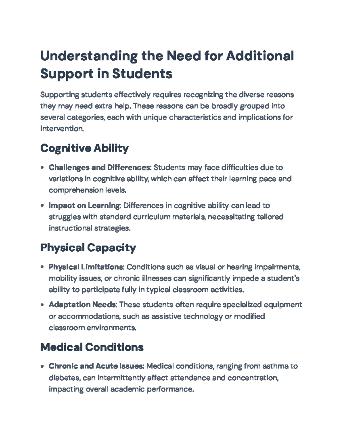 Strategies for Supporting Students Needing Additional Help - Understanding the Need for ...