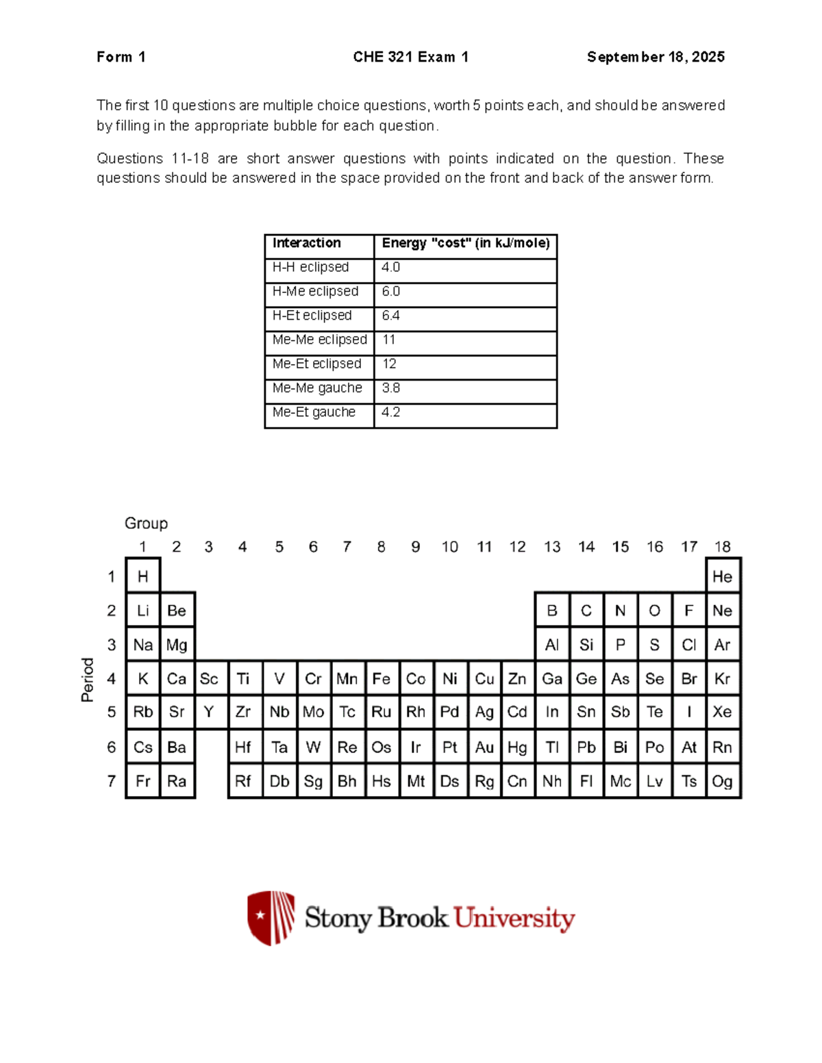 Form 1 CHE 321 Exam 1 Study Guide - September 18, 2025 - Studocu