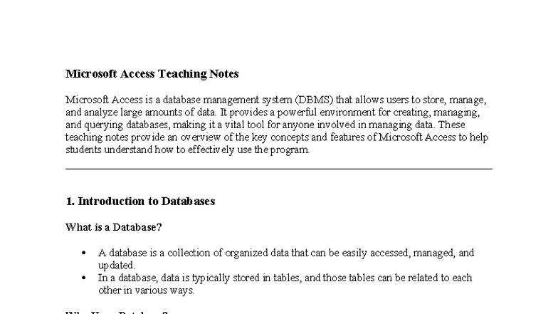 Microsoft Access Teaching Notes: Key Concepts & Features - Studocu