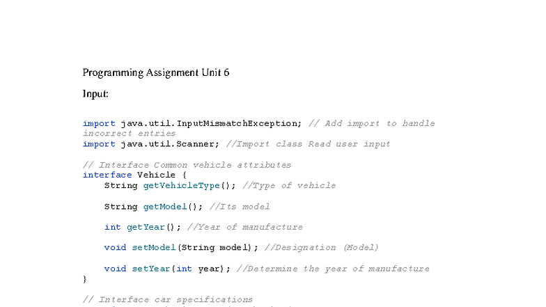 Programming Assignment Unit 6: Vehicle Class Implementation - Studocu
