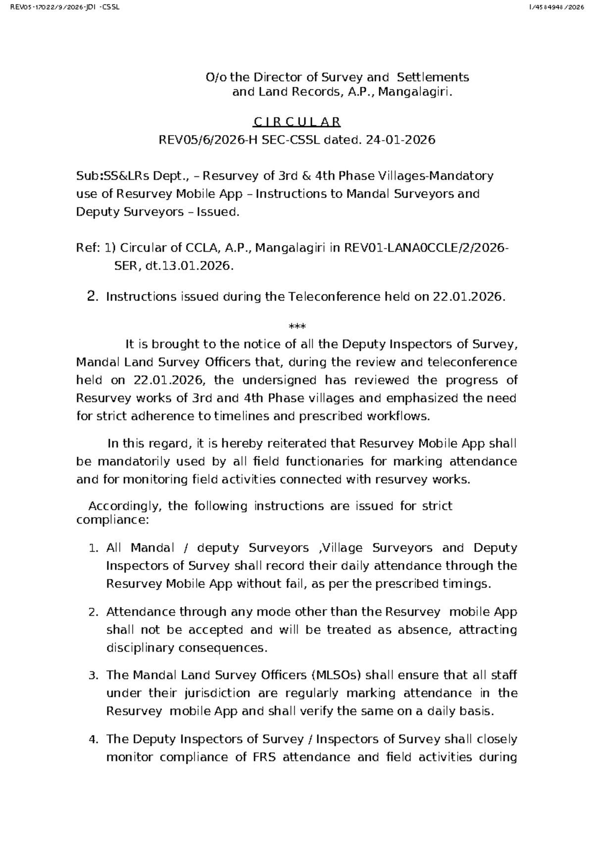 Circular on FRS Attendance Compliance for Survey Officials - Studocu