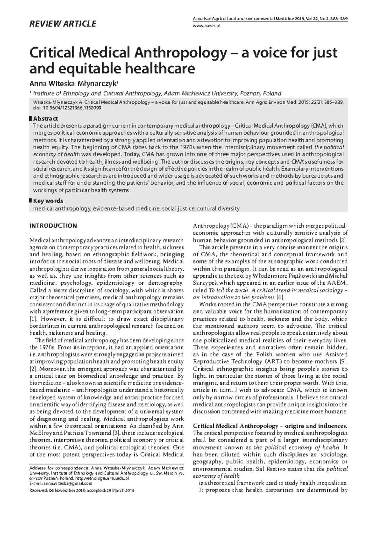 Critical Medical Anthropology: A Voice for Just Healthcare (AAEM 2015 ...