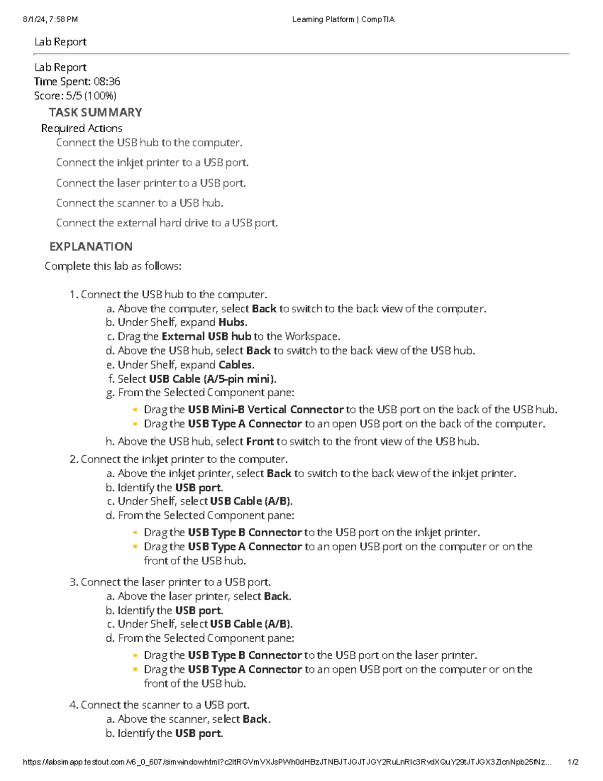 CompTIA Lab Report: Connecting USB Devices (Lab 324) - Studocu