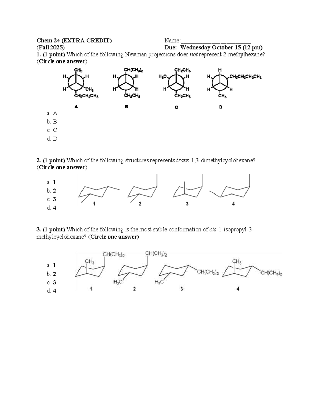 Chem 24 Extra Credit Assignment - Fall 2025 Overview - Studocu