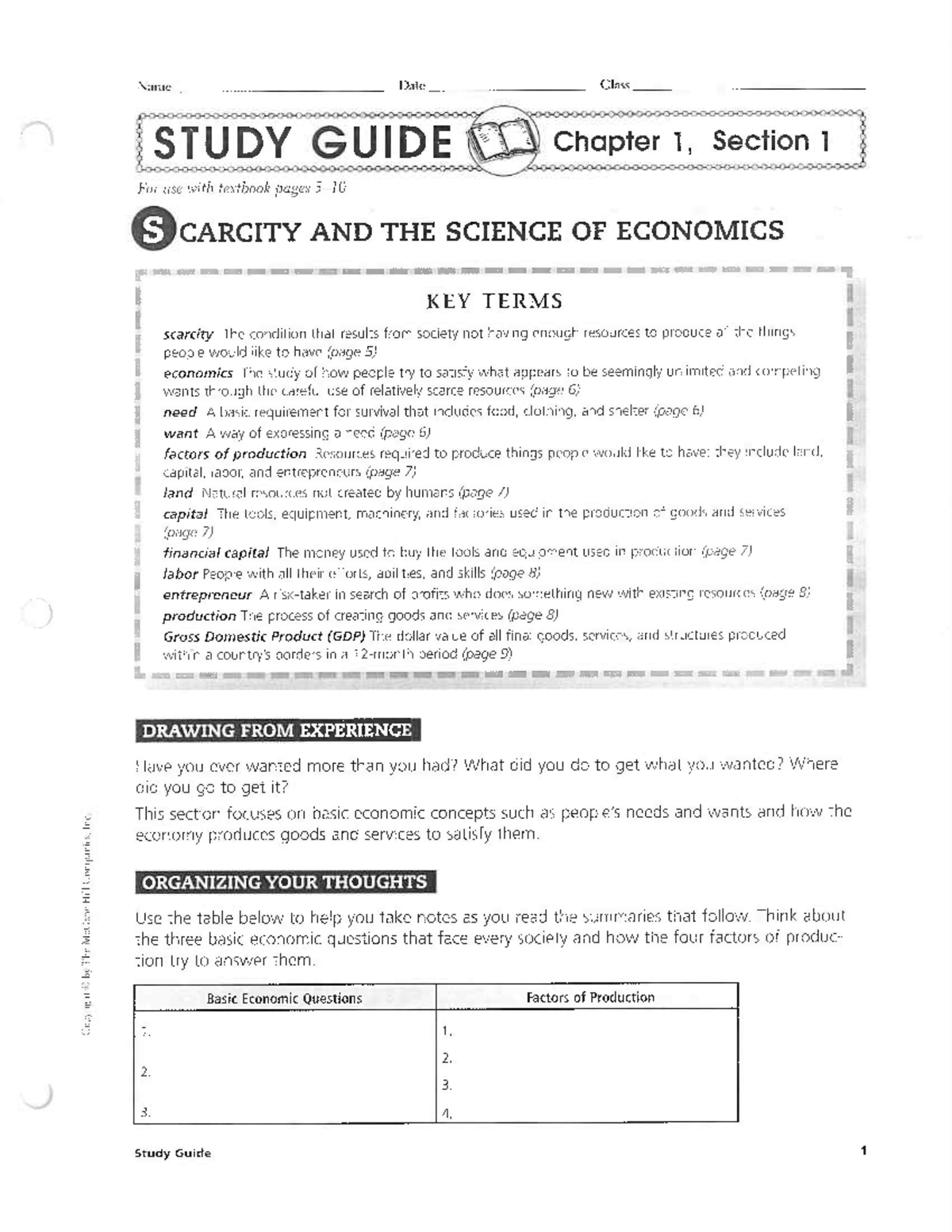 #1 Ch. 1-2 Study Guides: Key Economic Concepts and Terms - Studocu