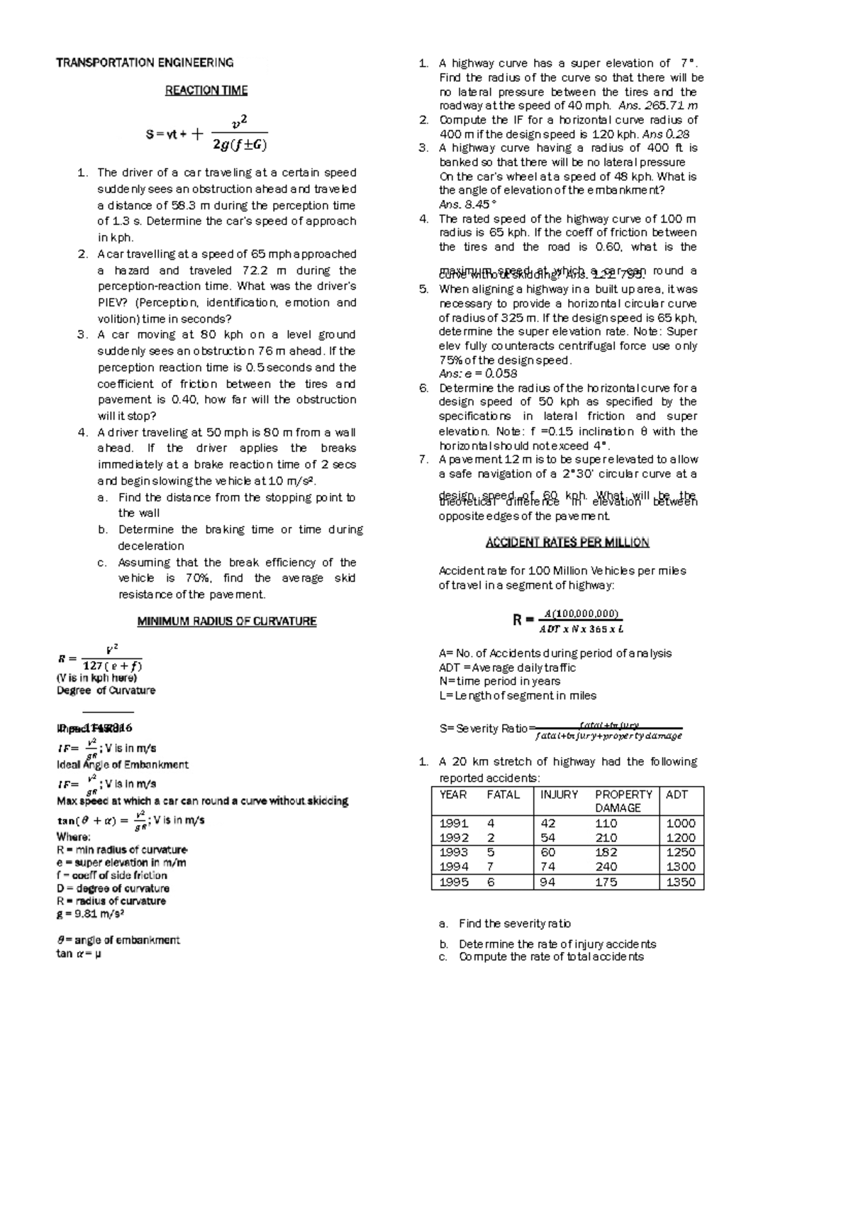 Transportation Engineering Exam Reviewer (ENGR 101) - Studocu