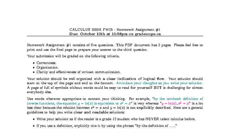 CALCULUS FW25 Homework Assignment #2 - Due Oct 10, 11:59 PM - Studocu