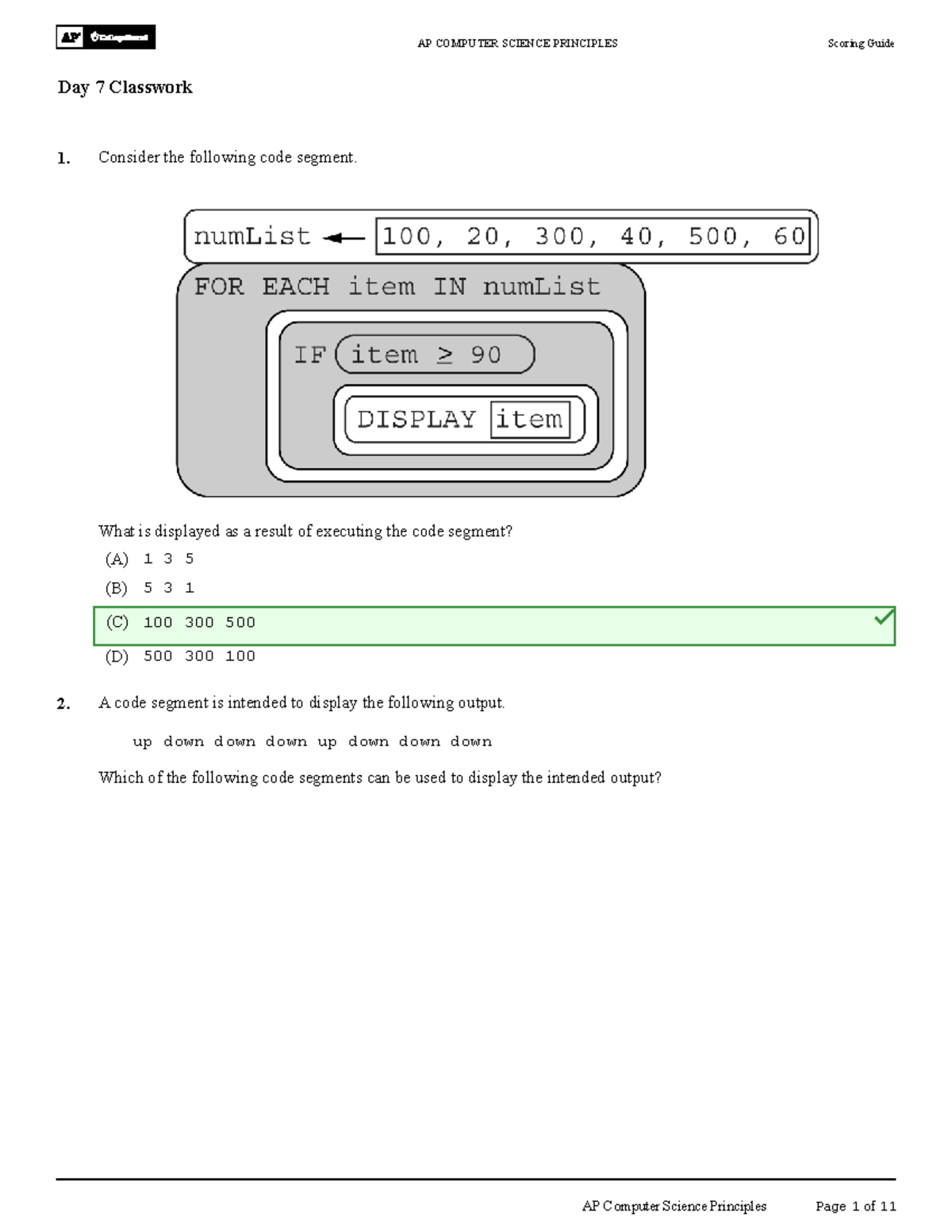 722165170 AP Comp Sci Principles Day 7 Classwork Assignment 661692640 ...