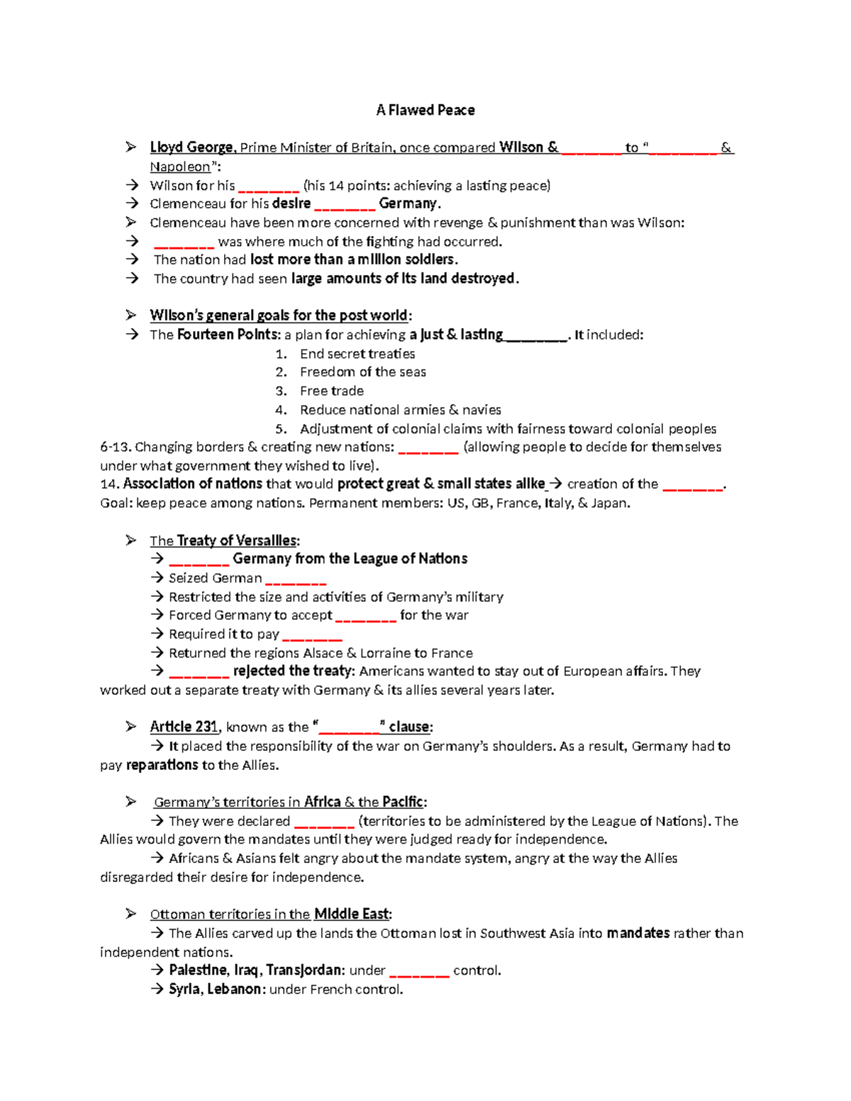 4b Cloze Exercise - WWI: Understanding A Flawed Peace and Its ...