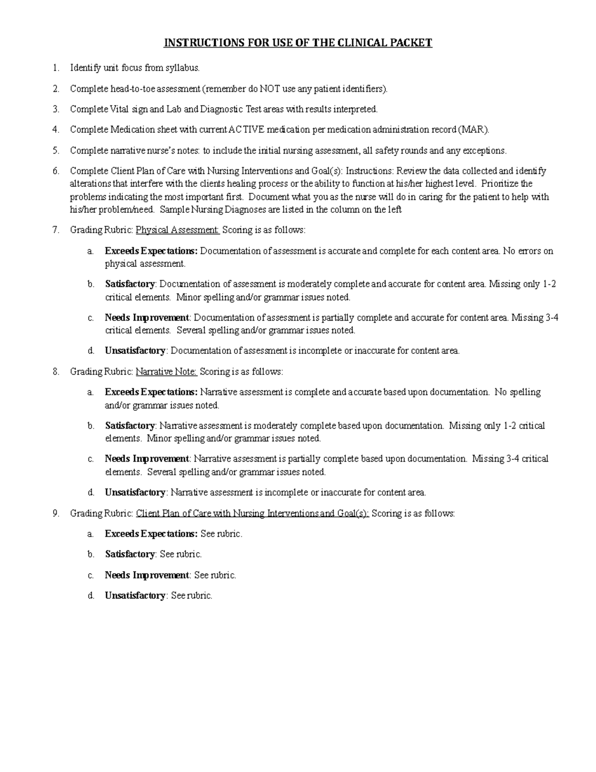 Peds clinical packet - INSTRUCTIONS FOR USE OF THE CLINICAL PACKET 1 ...