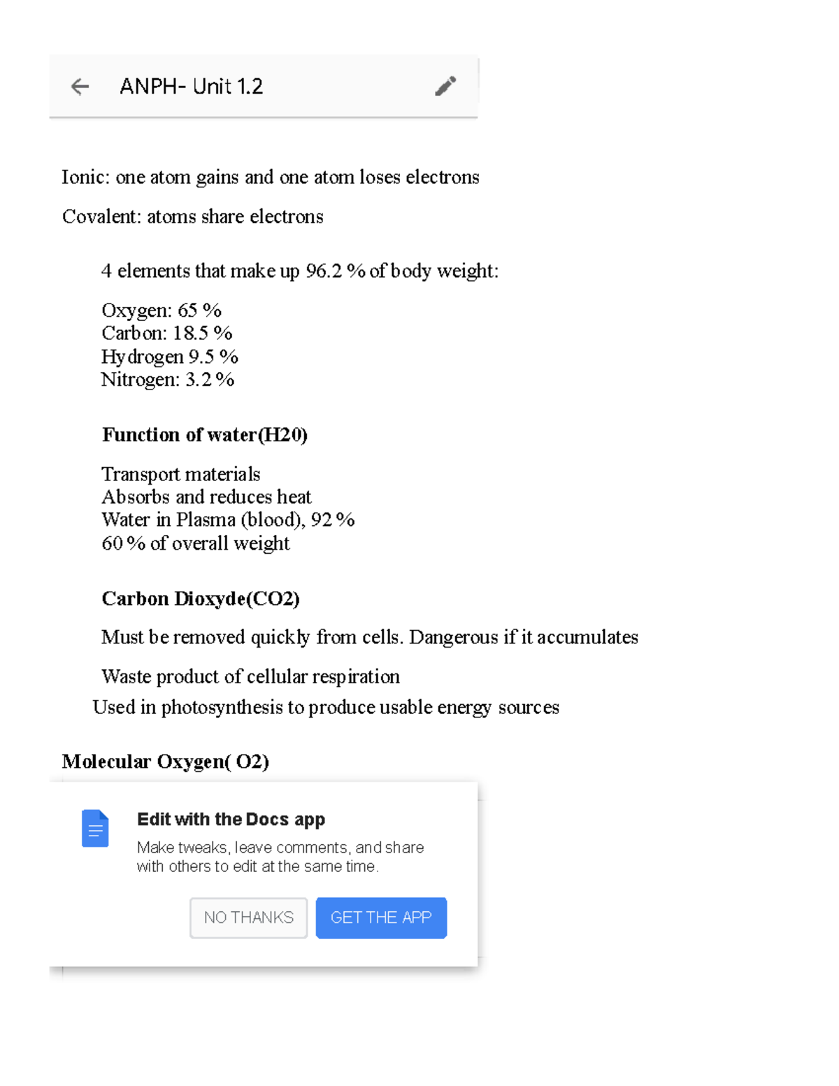 ANPH- Unit 1 - Summary of unit 1 - Ionic: one atom gains and one atom ...