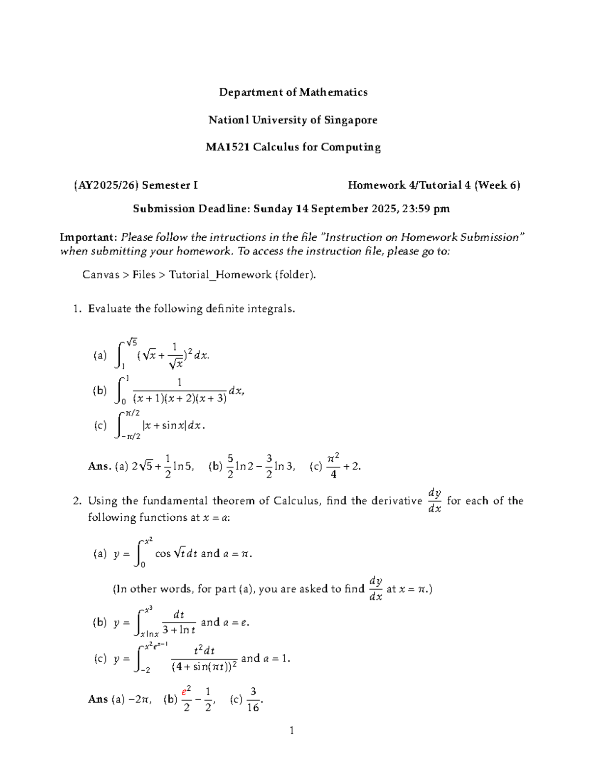 MA1521 Calculus for Computing Homework 4 Tutorial - Studocu