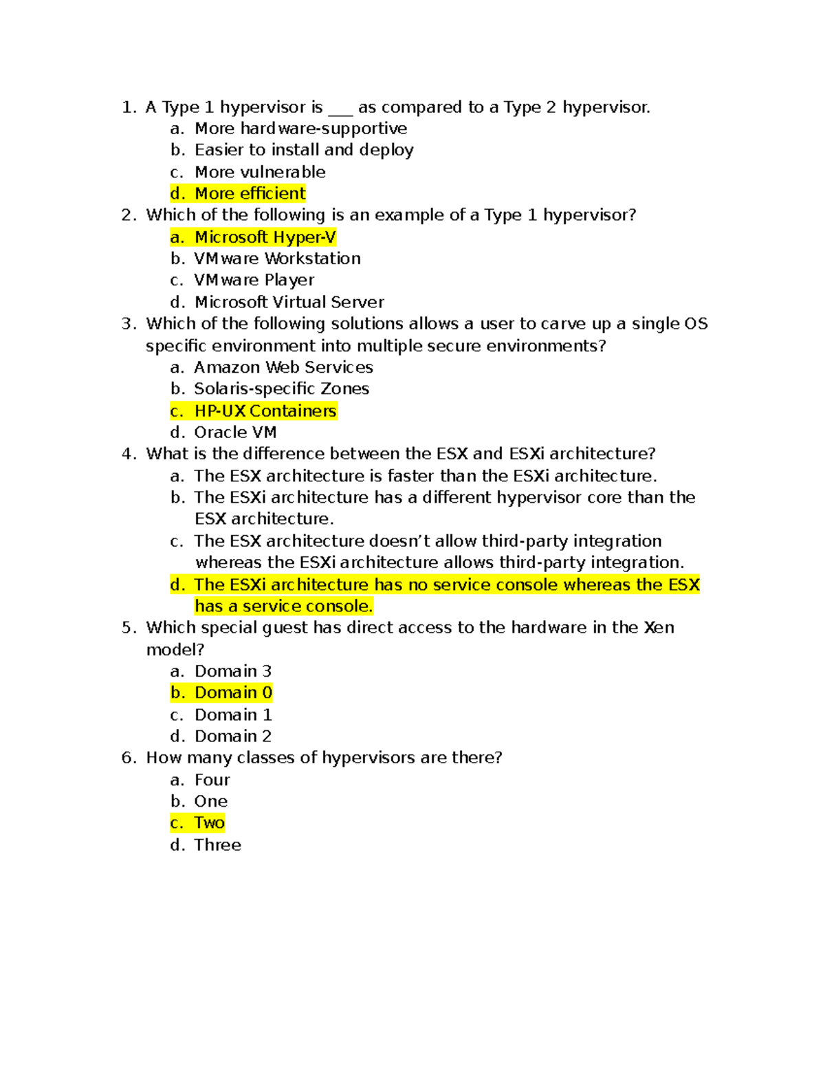 1-3 U Certify Lesson 2 Quiz on Hypervisors and Virtualization - Studocu