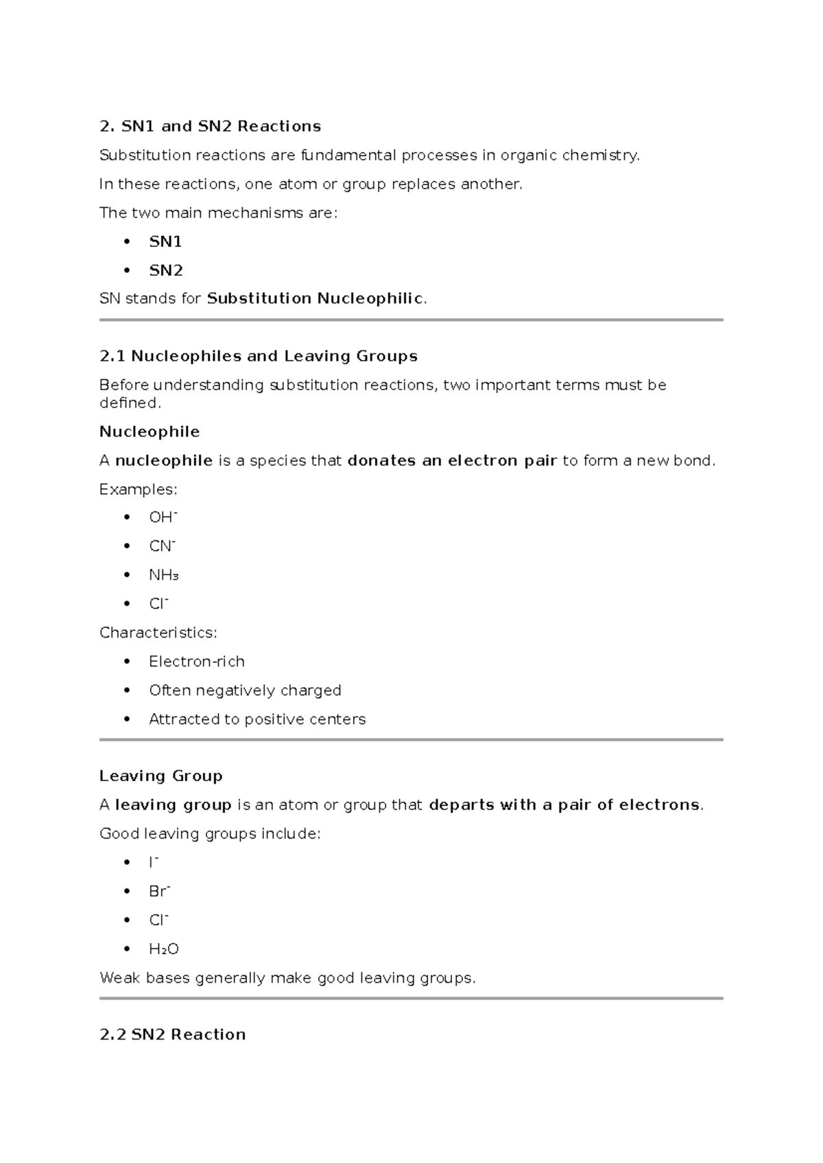Organic Chemistry Summary: SN1 and SN2 Reactions Explained - Studocu