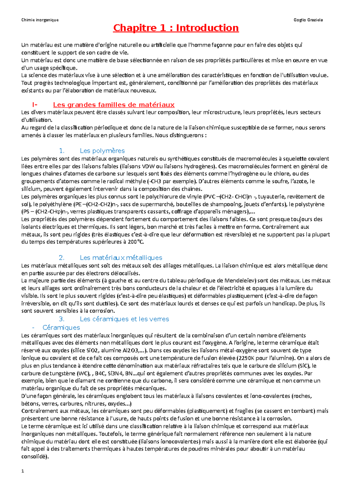 Chapitre 1 : Introduction à la Chimie Inorganique (CHIM-101) - Studocu