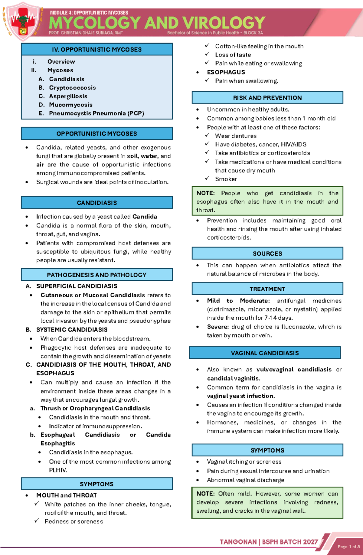 Module 4: Opportunistic Mycoses - Overview and Treatment - Studocu