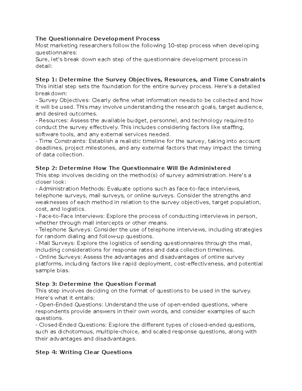 Questionnaire Development Process: A Step-by-Step Guide - Studocu