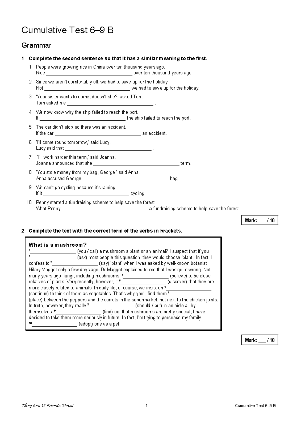 Tiếng Anh 12 Friends Global Cumulative test 6-9 b - Cumulative Test 6–9 ...