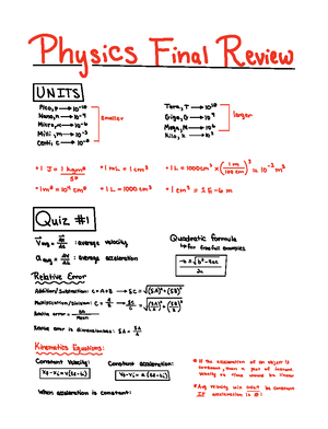 Equation sheet, Phys 1A - C b g 9 a distance 1 mL 1 cm 3 a ccos(A) peedavg 1 in 2 cm csin(A) 1 ...