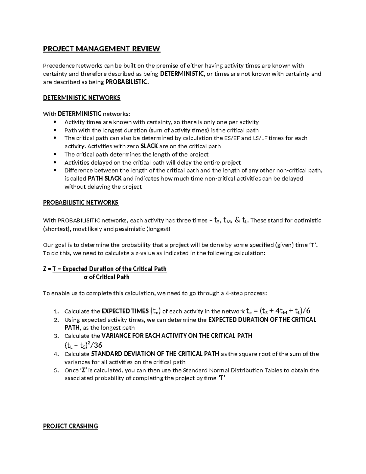 Project management review: Deterministic and probabilistic networks ...