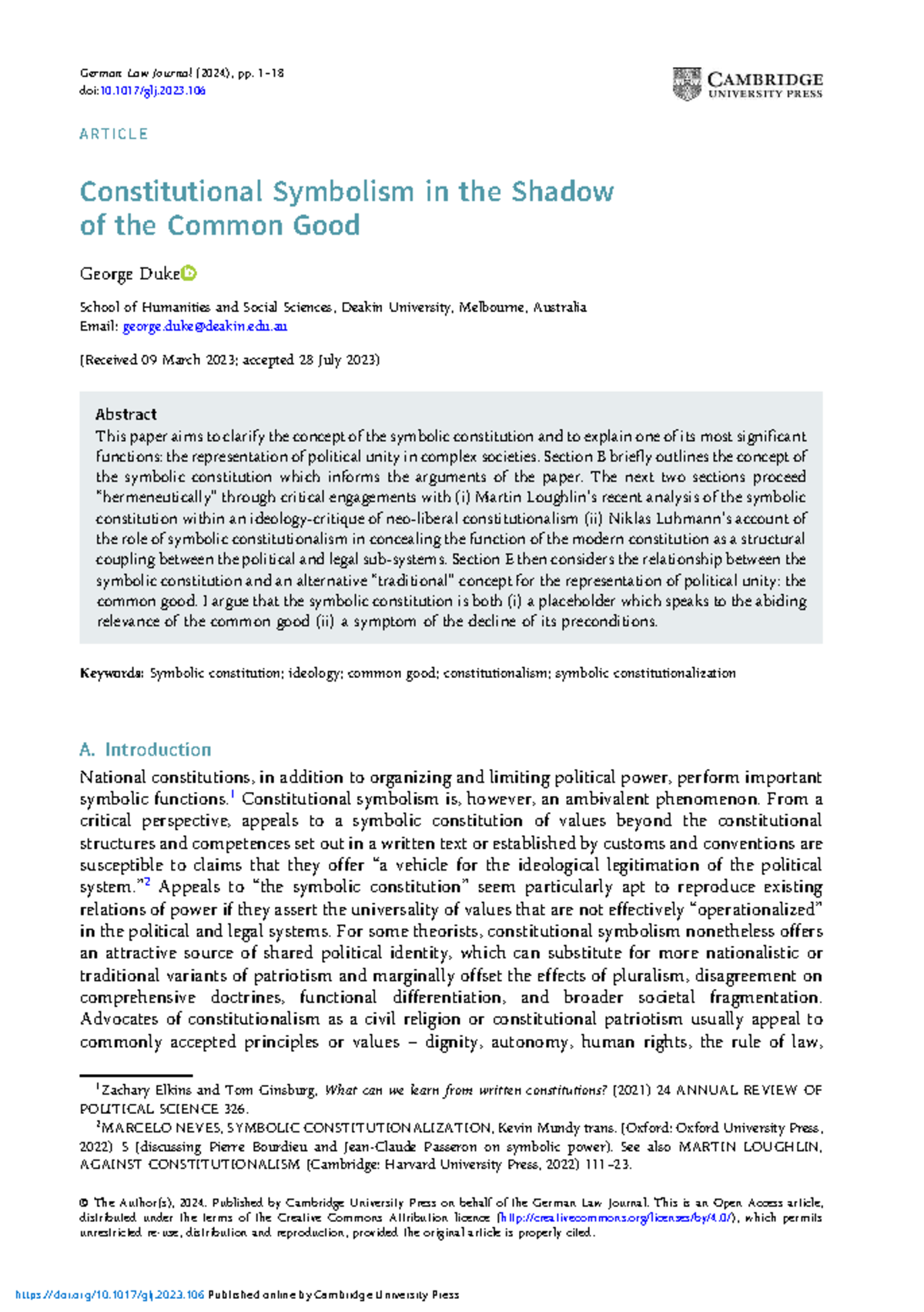 Constitutional Symbolism and the Common Good: A Critical Analysis (LAW ...