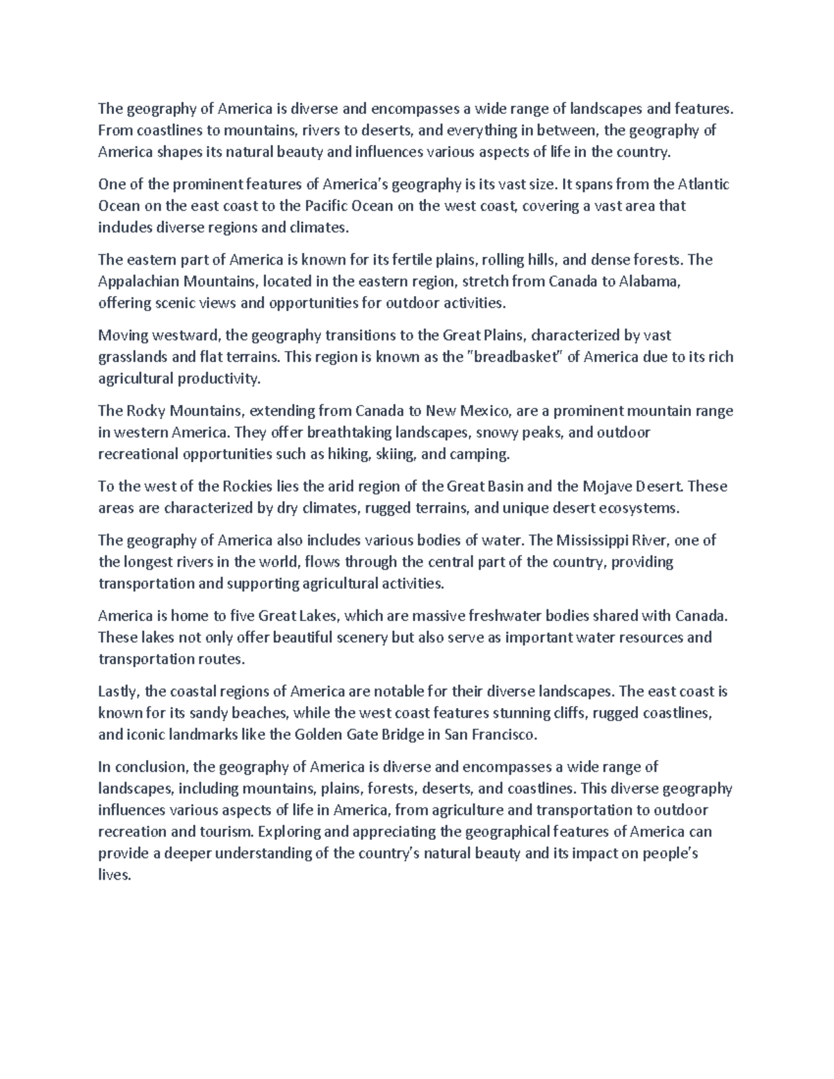 Document 60 - geography assignment - The geography of America is ...