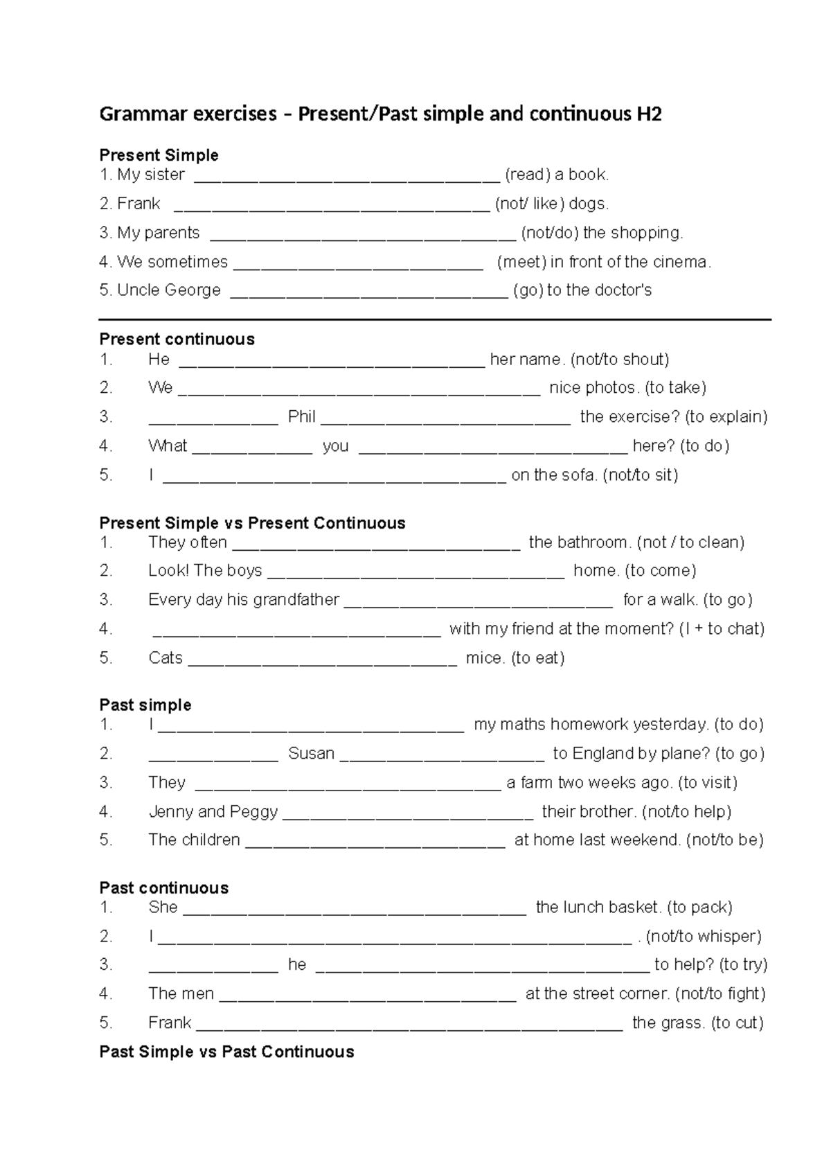 2024-2025 H2 - Present and Past Simple/Continuous Grammar Exercises ...