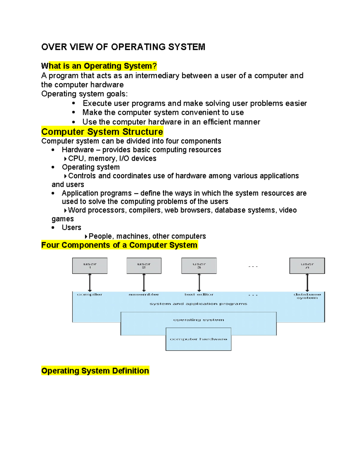 OS-UNIT-1: Overview of Operating System Concepts and Functions - Studocu
