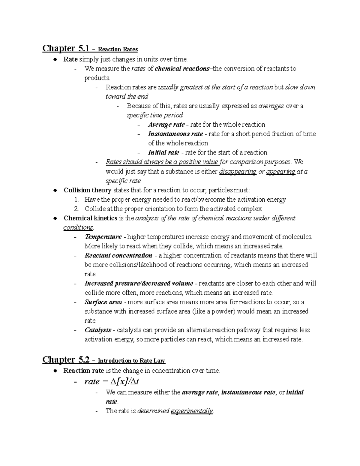 Unit 5 AP Chem Study Guide: Reaction Rates & Rate Laws - Studocu
